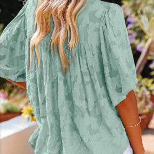 Dokotoo Women Lace Patchwork Green Tops Crewneck Bell Sleeve Babydoll Blouses for Women Fashion 2023 Dressy Casual Green Plus Size Tops Loose Flowy Workout Summer Shirts XX-Large