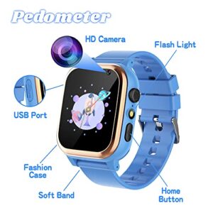 Kids Smart Watch for Boys, HD Touch Screen Smart Watch with Camera Video Music Player 16 Puzzle Games Pedometer Calculator Alarm Clock Flashlight 12/24 hr Kids Watches Gift for 4-12 Year Old Boys