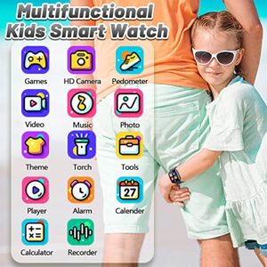 Kids Game Smart Watch for Boys Girls 3-12 Years Toys with 16 Puzzle Games Pedometer Dual Camera Video Music Player Touchscreen Alarm Clock DIY Wallpaper Children Watches Birthday Gift