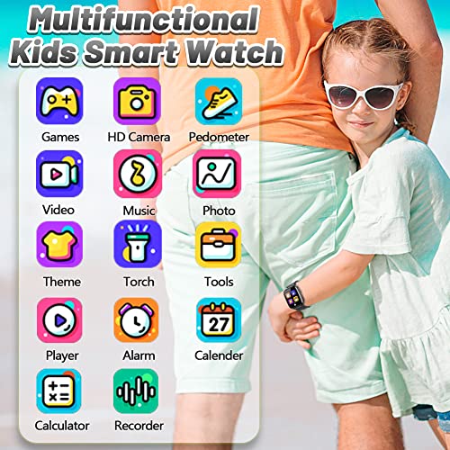 Kids Game Smart Watch for Boys Girls 3-12 Years Toys with 16 Puzzle Games Pedometer Dual Camera Video Music Player Touchscreen Alarm Clock DIY Wallpaper Children Watches Birthday Gift