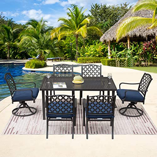 Domi 7 Pieces Patio Dining Sets All-Weather Metal Outdoor Modern Dining Sets with Table for Lawn Garden Backyard Deck with Cushions-Blue