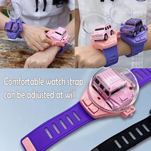 SCKTYZS Mini Remote Control Car Watch Kids Toys,2.4GHz Girl Long Distance Wrist Watch RC Car with Dustproof Cover,Pink Alloy Racing Car USB Charging Cartoon RC Small Car Interactive Game Toys