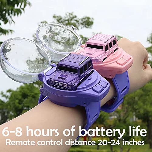 SCKTYZS Mini Remote Control Car Watch Kids Toys,2.4GHz Girl Long Distance Wrist Watch RC Car with Dustproof Cover,Pink Alloy Racing Car USB Charging Cartoon RC Small Car Interactive Game Toys