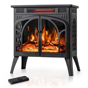 electactic 24inch electric fireplace stove , free-standing infrared fireplace stove, controllable 3d flame, 4 variable flame&log colors, 1500w, 5100btu, black (s230b-black), 23.5"l x 10.7"w x 24.3"h