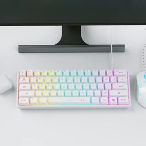 ADDTREE 60% Wired Gaming Keyboard, RGB Backlit Compact Mini Keyboard, Waterproof 61 Keys Keyboard for PC/Mac Gamer, Typist, Travel, Easy to Carry on Business Trip(White)