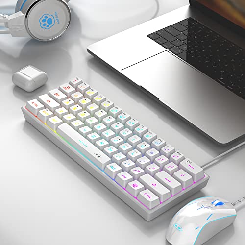 ADDTREE 60% Wired Gaming Keyboard, RGB Backlit Compact Mini Keyboard, Waterproof 61 Keys Keyboard for PC/Mac Gamer, Typist, Travel, Easy to Carry on Business Trip(White)