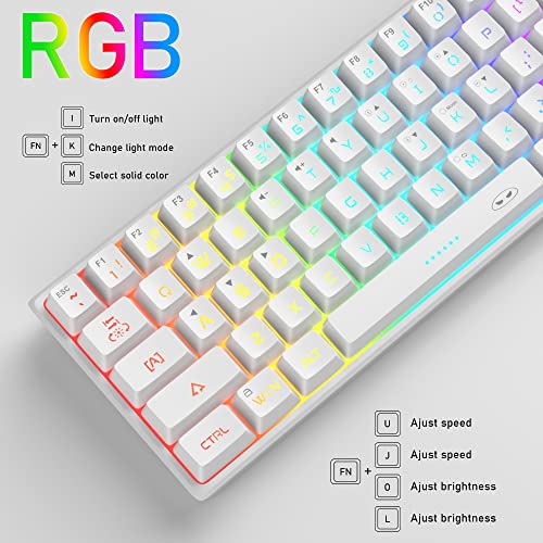 ADDTREE 60% Wired Gaming Keyboard, RGB Backlit Compact Mini Keyboard, Waterproof 61 Keys Keyboard for PC/Mac Gamer, Typist, Travel, Easy to Carry on Business Trip(White)