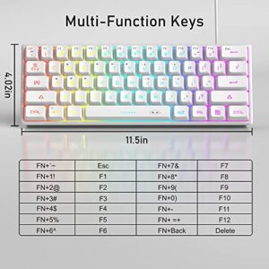 ADDTREE 60% Wired Gaming Keyboard, RGB Backlit Compact Mini Keyboard, Waterproof 61 Keys Keyboard for PC/Mac Gamer, Typist, Travel, Easy to Carry on Business Trip(White)