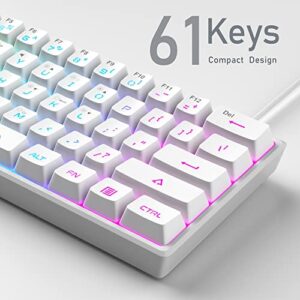 ADDTREE 60% Wired Gaming Keyboard, RGB Backlit Compact Mini Keyboard, Waterproof 61 Keys Keyboard for PC/Mac Gamer, Typist, Travel, Easy to Carry on Business Trip(White)