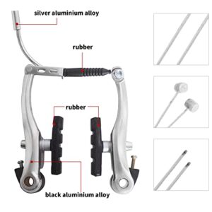 GASHWER Complete Bike Brakes Set, Universal Bike Front and Rear MTB Brake, Inner and Outer Callipers Cables Lever Kit with Multi-Tool Wrenches Silver