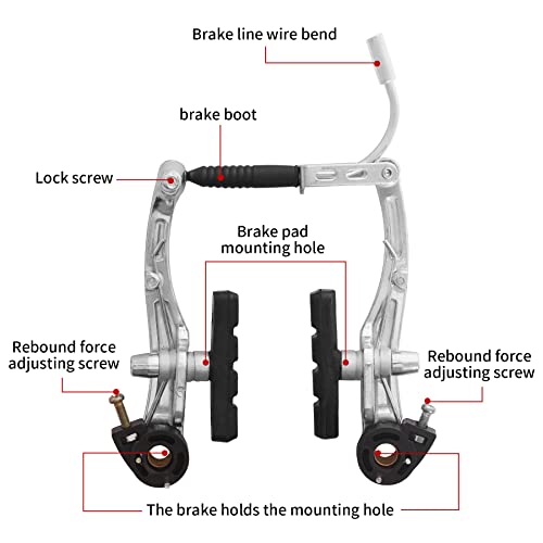 GASHWER Complete Bike Brakes Set, Universal Bike Front and Rear MTB Brake, Inner and Outer Callipers Cables Lever Kit with Multi-Tool Wrenches Silver