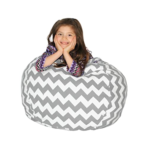 Lilly's Love - Stuffed Animal Bean Bag Storage Chair | Washable Zipper Beanbag Cover for Organizing Kids Plush Toys | Zig Zag Pattern for Boys and Girls (Grey) (Extra Large - 38" x 38" x 27")