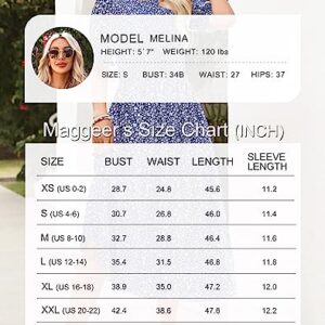 Maggeer 2023 Summer Cute Boho Tiered Puff Short Sleeve Smocked Midi Dresses for Women Blue-1 XS