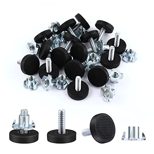 AIEX Adjustable Furniture Levelers, 16pcs Leveling Feet Screw in Chair Feet with T-Nuts Table Chair Leveler Furniture Glide Leveling Feet for Furniture Leg Cupboard(Metric M6)