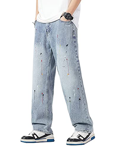 PARVENZA Men's Regular Jeans Classic Denim Pants Straight Trousers (DY18,M)