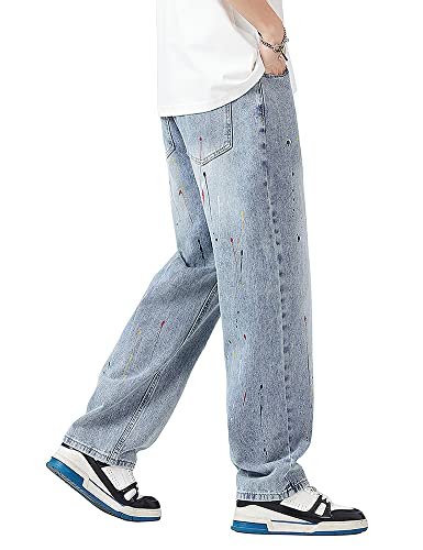 PARVENZA Men's Regular Jeans Classic Denim Pants Straight Trousers (DY18,M)