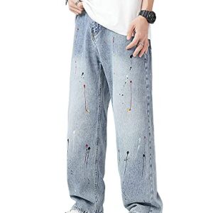 PARVENZA Men's Regular Jeans Classic Denim Pants Straight Trousers (DY18,M)