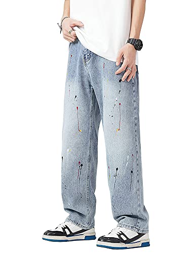 PARVENZA Men's Regular Jeans Classic Denim Pants Straight Trousers (DY18,M)