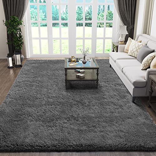 Ophanie Living Room Rugs 5x8 Grey, Fluffy Shag Fuzzy Plush Soft Throw Area Rug, Gray Large Shaggy Floor Big Carpets for Bedroom, Kids Home Decor Aesthetic, Nursery