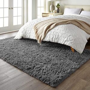 Ophanie Living Room Rugs 5x8 Grey, Fluffy Shag Fuzzy Plush Soft Throw Area Rug, Gray Large Shaggy Floor Big Carpets for Bedroom, Kids Home Decor Aesthetic, Nursery