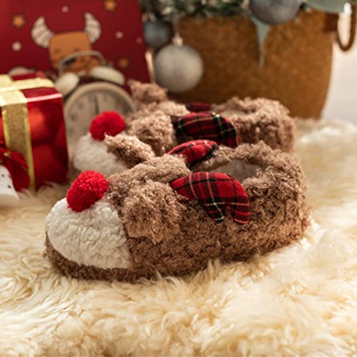 Nixlepus Women's Reindeer Slippers Bedroom House Animal Slipper Cozy Furry Christmas Red Nose Reindeer Rudolph Winter (Size EU 39/US 9/UK 7)