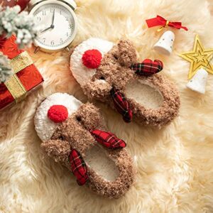 Nixlepus Women's Reindeer Slippers Bedroom House Animal Slipper Cozy Furry Christmas Red Nose Reindeer Rudolph Winter (Size EU 39/US 9/UK 7)