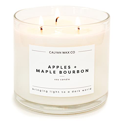 Calyan Wax Soy Wax Candle, Apples & Maple Bourbon, 3 Wick Scented Candle for The Home | Premium Candle with Essential Oils | 14.9 oz Soy Wax, 43 Hour Burn Time, Large Candle in Glass Jar