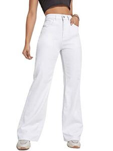 sweatyrocks women's high waisted straight wide leg jeans boyfriend denim pants with pockets white l