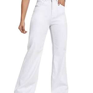 SweatyRocks Women's High Waisted Straight Wide Leg Jeans Boyfriend Denim Pants with Pockets White L