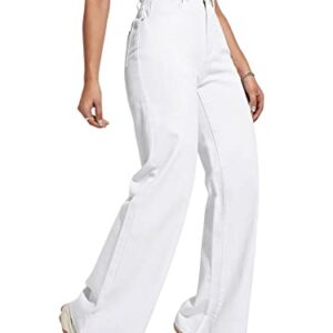 SweatyRocks Women's High Waisted Straight Wide Leg Jeans Boyfriend Denim Pants with Pockets White L