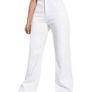 SweatyRocks Women's High Waisted Straight Wide Leg Jeans Boyfriend Denim Pants with Pockets White L