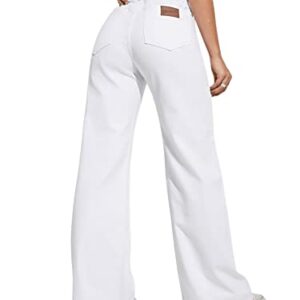 SweatyRocks Women's High Waisted Straight Wide Leg Jeans Boyfriend Denim Pants with Pockets White L