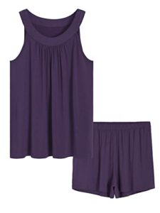 latuza women's soft bamboo viscose tank top shorts pajamas set 2x eggplant