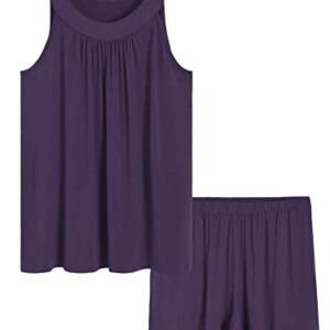 Latuza Women's Soft Bamboo Viscose Tank Top Shorts Pajamas Set 2X Eggplant