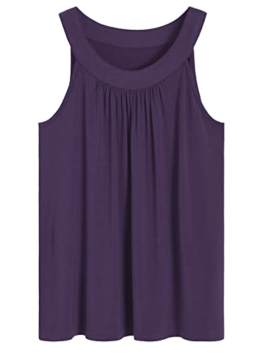 Latuza Women's Soft Bamboo Viscose Tank Top Shorts Pajamas Set 2X Eggplant