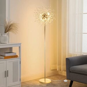 69 inch Crystal Floor Lamp, Modern Standing Lamp with K9 Crystal, LED Floor Lamp with On/Off Foot Switch, Metal Tall Pole Lamp for Living Room, Girls Room, Bedroom, Dresser, Office, Gold Finish