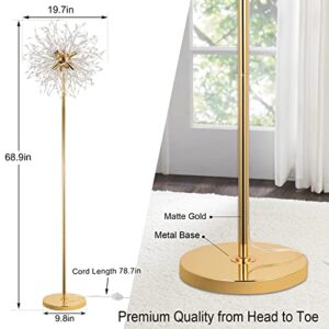 69 inch Crystal Floor Lamp, Modern Standing Lamp with K9 Crystal, LED Floor Lamp with On/Off Foot Switch, Metal Tall Pole Lamp for Living Room, Girls Room, Bedroom, Dresser, Office, Gold Finish