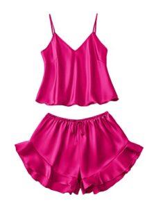 soly hux women's sexy silk satin ruffled pajamas sets cami shorts sets sleepwear hotpink s