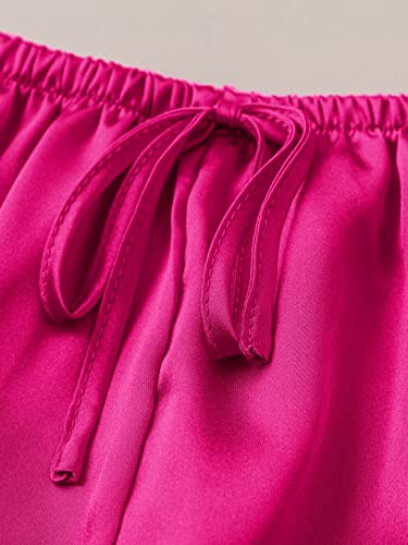 SOLY HUX Women's Sexy Silk Satin Ruffled Pajamas Sets Cami Shorts Sets Sleepwear HotPink S