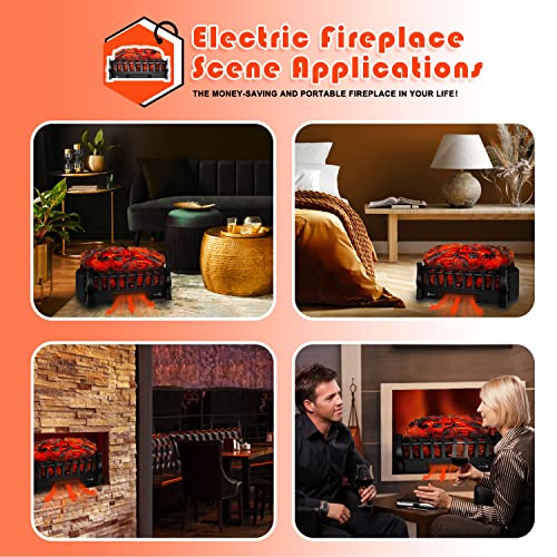 Electric Fireplace Log Insert Heater with IR Remote Control, up to 1500W Heating, 5 Flame Brightness Levels, 24-Hour Timer, Overheat Protection, Suitable for Home and Office Decoration, Black