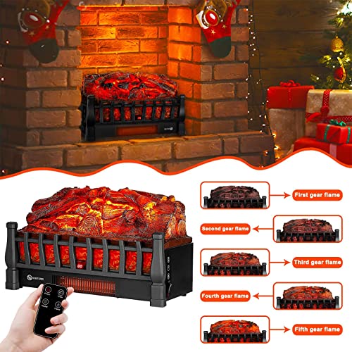 Electric Fireplace Log Insert Heater with IR Remote Control, up to 1500W Heating, 5 Flame Brightness Levels, 24-Hour Timer, Overheat Protection, Suitable for Home and Office Decoration, Black