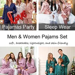 SWOMOG Women Silk Satin Pajamas Set Long Sleeve Ladies Satin PJ Sets Button Down Pajama Sleepwear Loungewear White