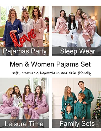 SWOMOG Women Silk Satin Pajamas Set Long Sleeve Ladies Satin PJ Sets Button Down Pajama Sleepwear Loungewear White