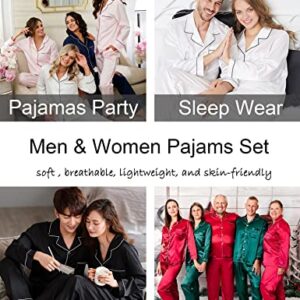 SWOMOG Women Silk Satin Pajamas Set Long Sleeve Ladies Satin PJ Sets Button Down Pajama Sleepwear Loungewear White