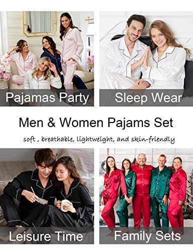 SWOMOG Women Silk Satin Pajamas Set Long Sleeve Ladies Satin PJ Sets Button Down Pajama Sleepwear Loungewear White