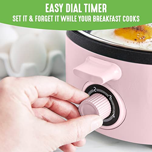 GreenLife 3-in-1 Breakfast Maker Station, Healthy Ceramic Nonstick Dual Griddles for Eggs Meat and Pancakes, 2 Slice Toast Drawer, Easy-to-use Timer, Pink