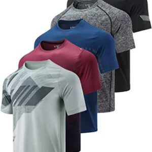 5 Pack Men’s Active Quick Dry Crew Neck T Shirts | Athletic Running Gym Workout Short Sleeve Tee Tops Bulk (Set 3, Large)