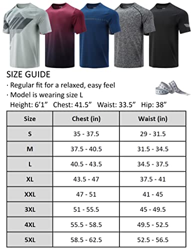 5 Pack Men’s Active Quick Dry Crew Neck T Shirts | Athletic Running Gym Workout Short Sleeve Tee Tops Bulk (Set 3, Large)