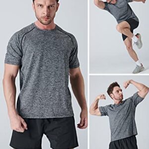 5 Pack Men’s Active Quick Dry Crew Neck T Shirts | Athletic Running Gym Workout Short Sleeve Tee Tops Bulk (Set 3, Large)