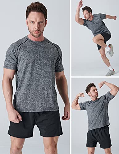 5 Pack Men’s Active Quick Dry Crew Neck T Shirts | Athletic Running Gym Workout Short Sleeve Tee Tops Bulk (Set 3, Large)